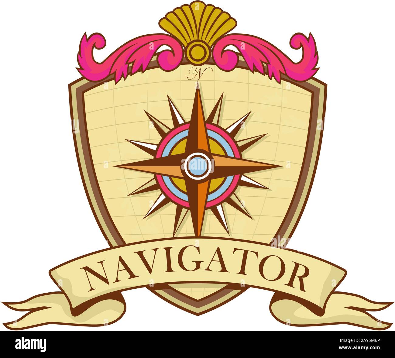 Compass Navigator Coat of Arms Crest Retro Stock Photo - Alamy