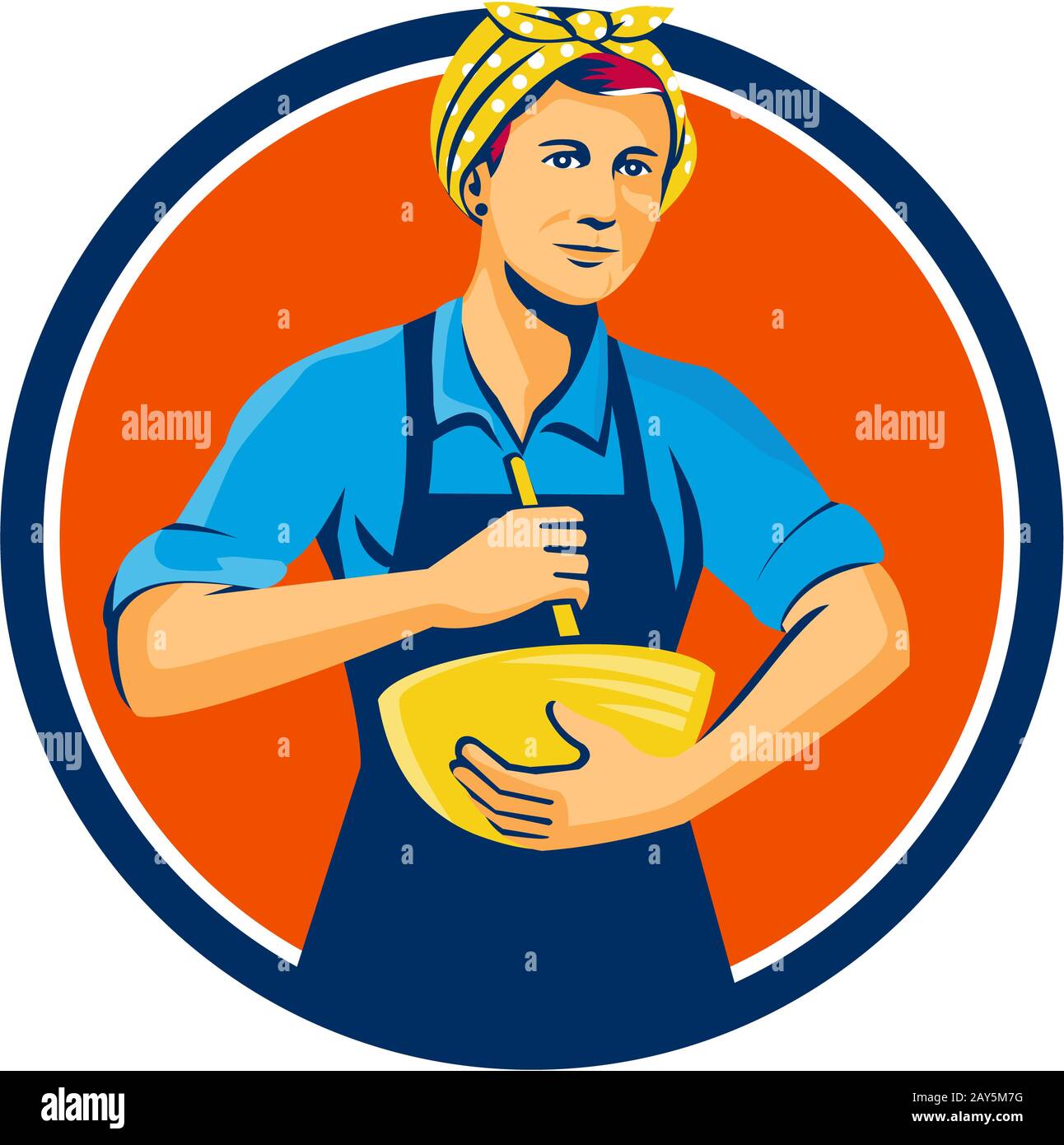 Female Chef Bandana Mixing Bowl Circle Retro Stock Photo - Alamy
