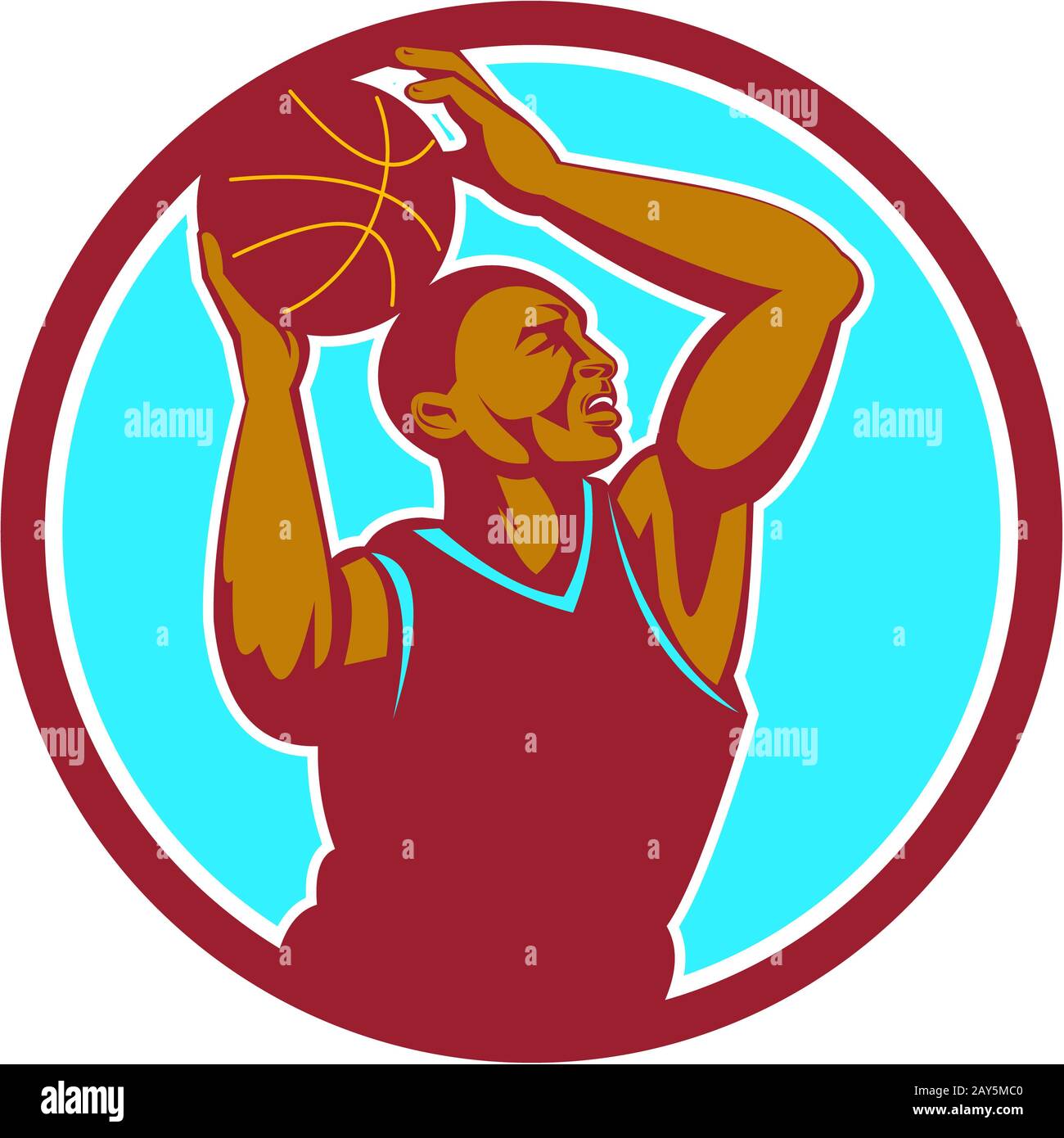 Basketball Player Rebounding Ball Circle Retro Stock Photo - Alamy