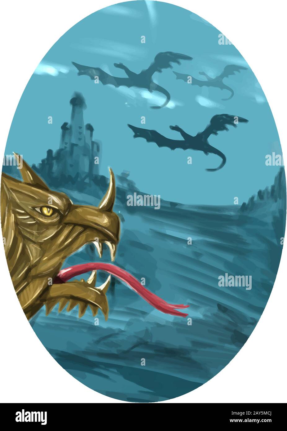 Dragon Head Castle Oval Watercolor Stock Photo - Alamy