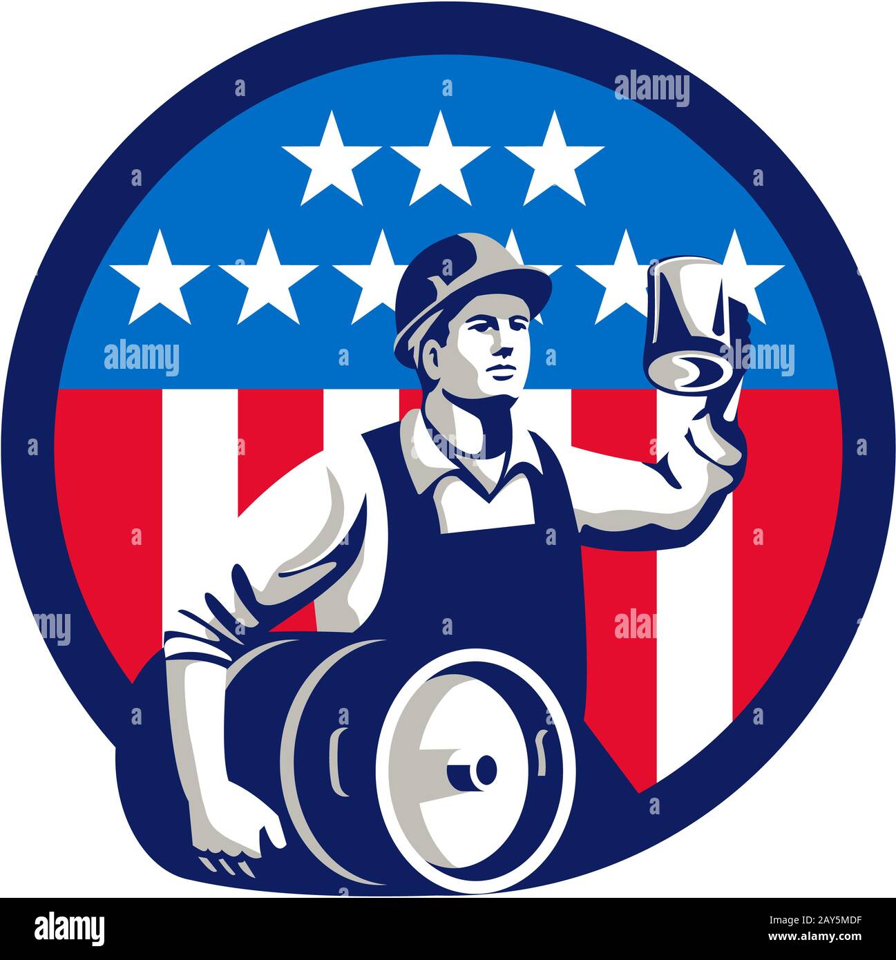 American Builder Beer Keg Flag Circle Retro Stock Photo - Alamy