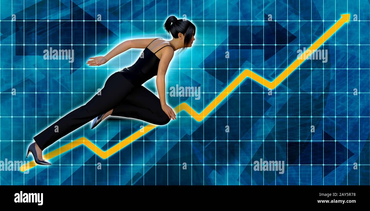 Asian Businesswoman Running with Chart Graph Background Stock Photo - Alamy