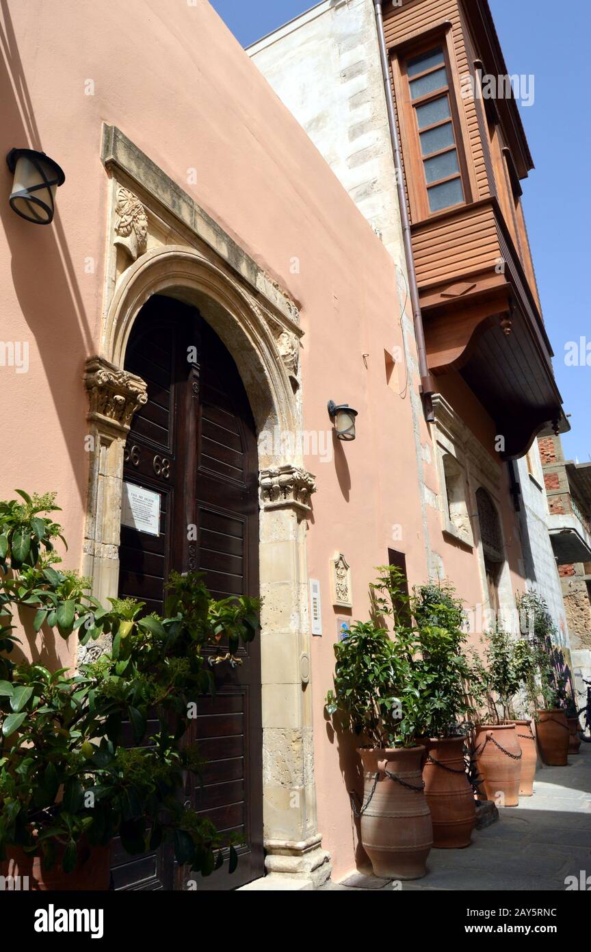 Ottoman facade in an alley of the city of Rethymnon in Crete Stock ...