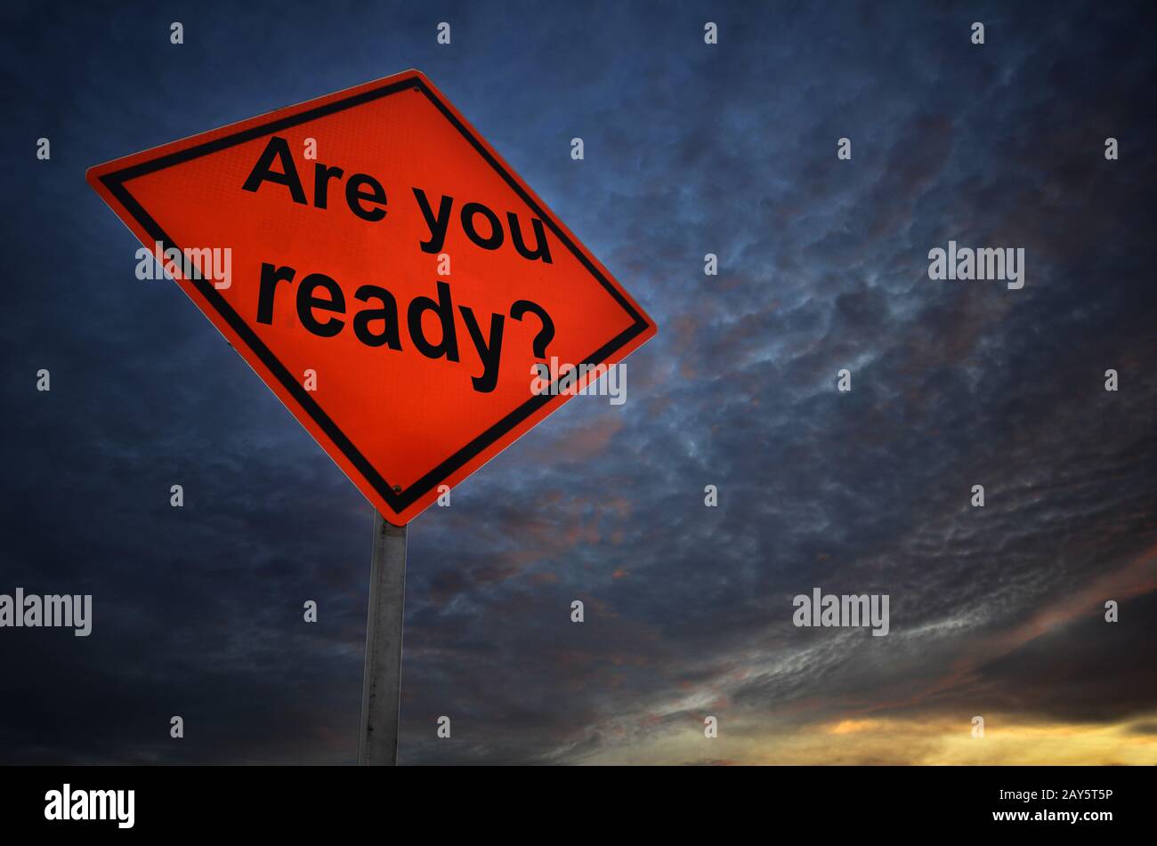 Are you ready warning road sign Stock Photo - Alamy
