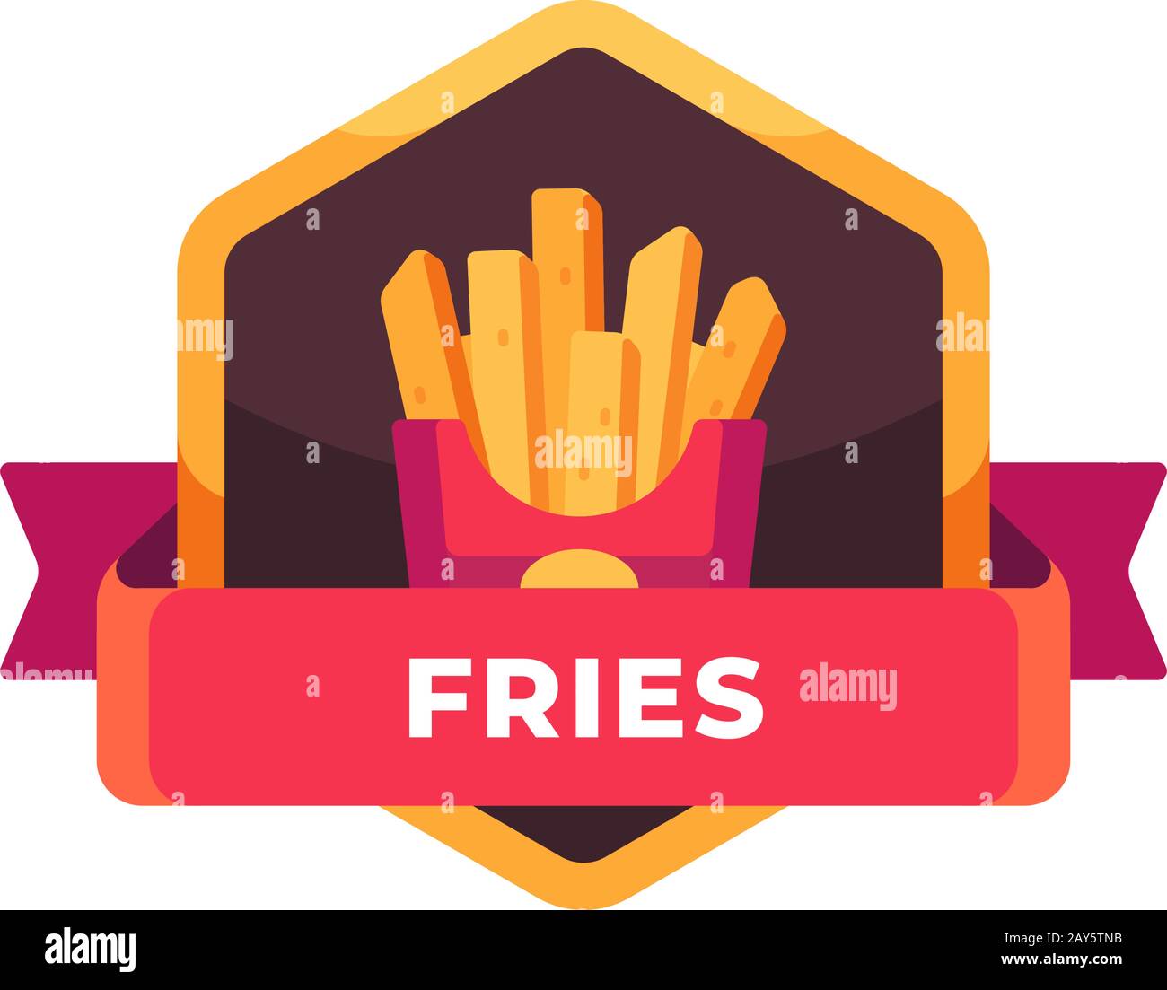 French fries in a red paper package. Fast food label Stock Vector Image ...