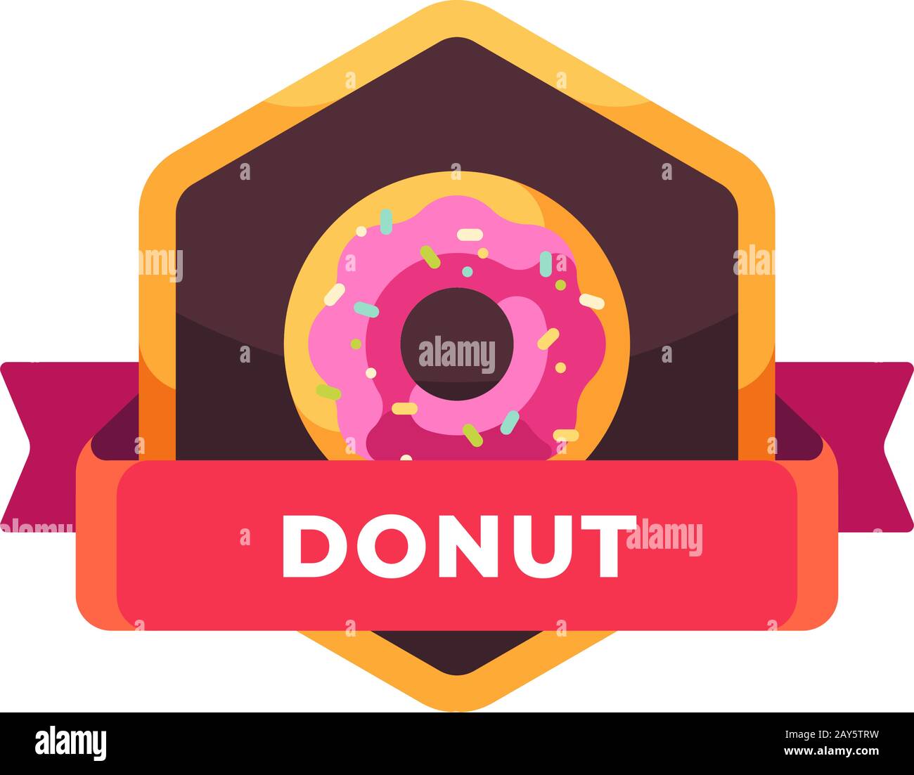 Glazed sprinkled pink donut. Fast food label Stock Vector Image & Art ...