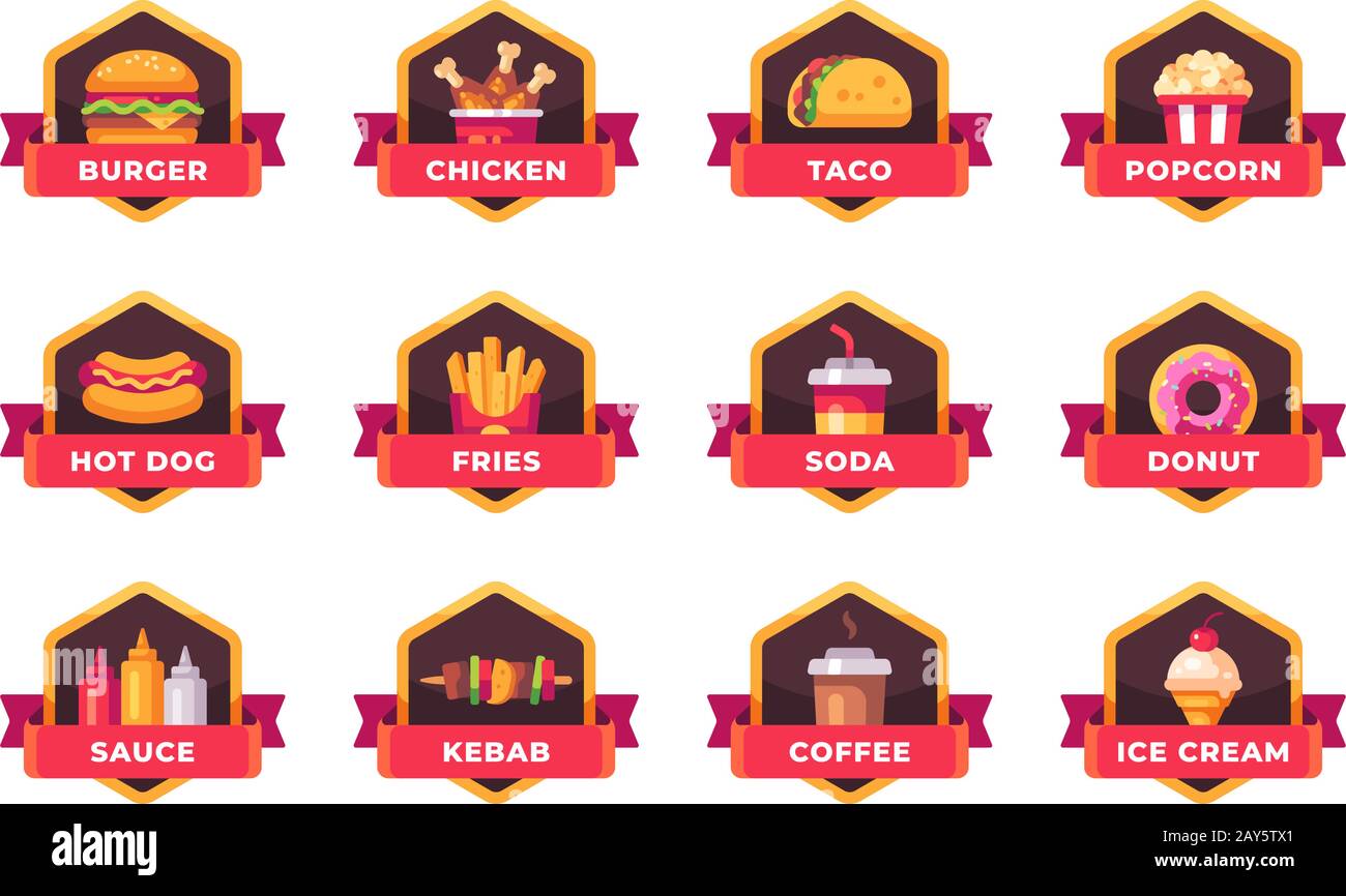 Collection of fast food badges. Restaurant menu labels Stock Vector ...