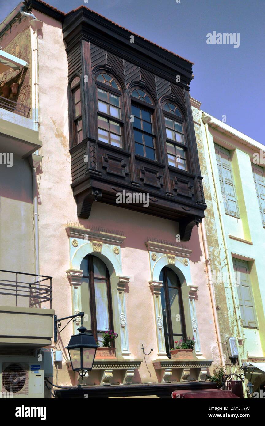 Ottoman facade in an alley of the city of Rethymnon in Crete Stock ...