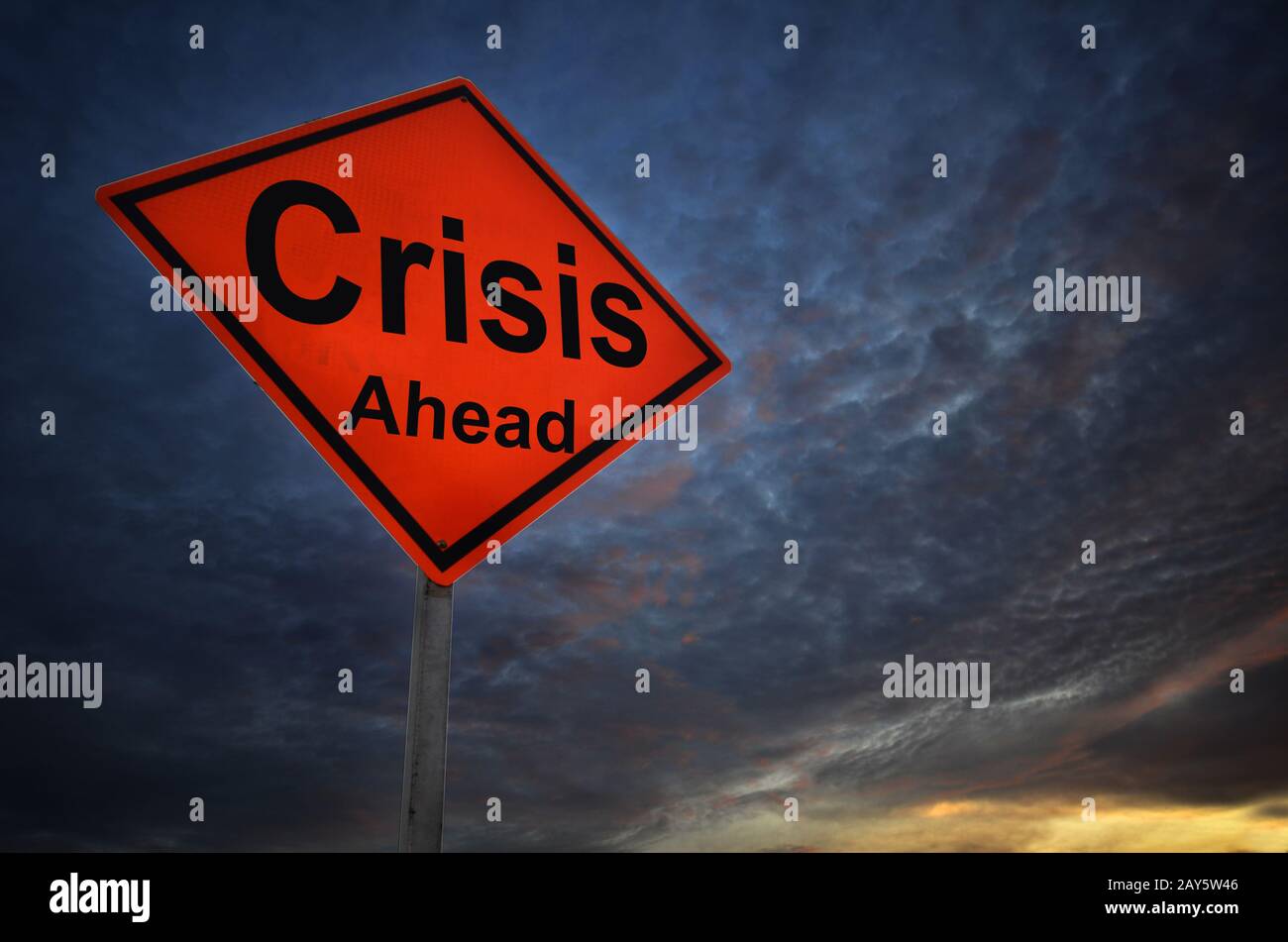 Crisis warning road sign Stock Photo - Alamy