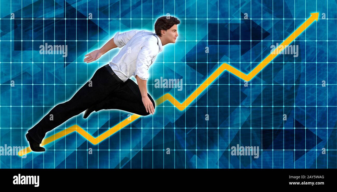 Caucasian Businessman Running with Chart Graph Background Stock Photo ...