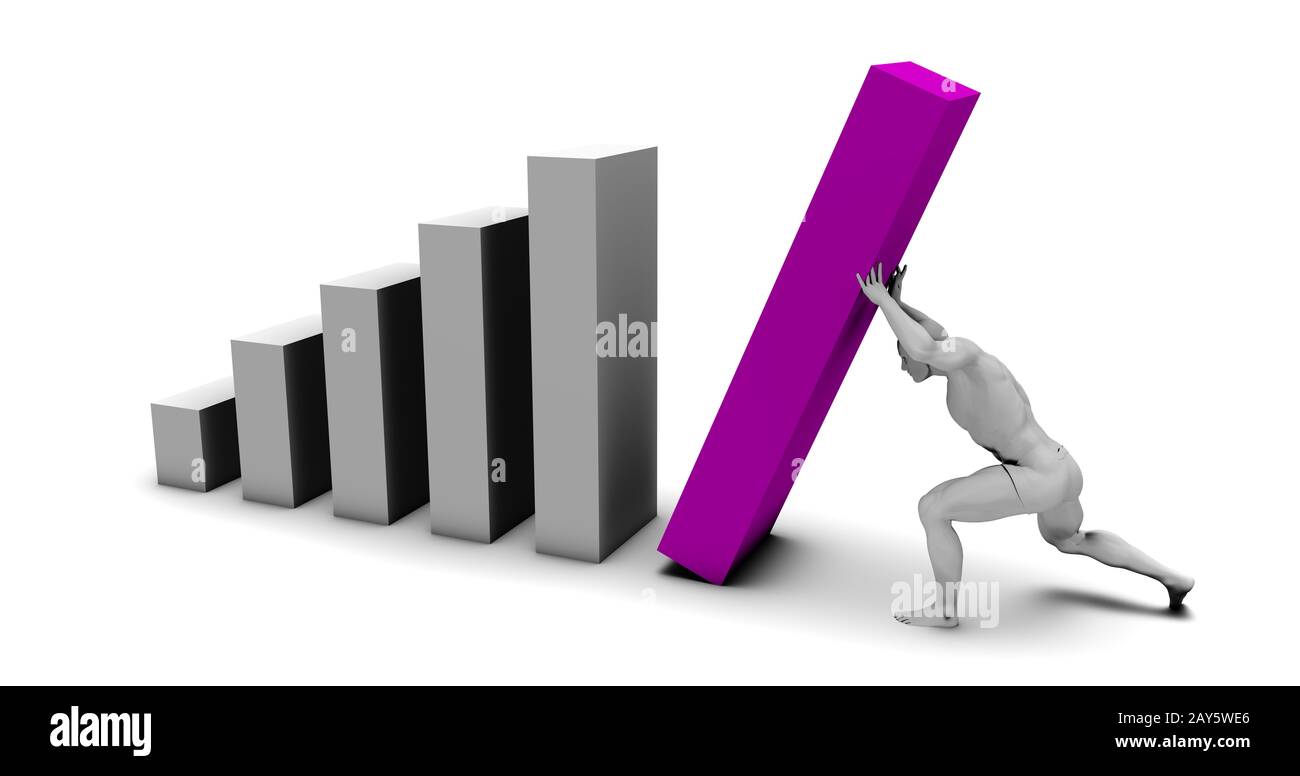 Man Pushing Up Bar Chart Block Stock Photo - Alamy