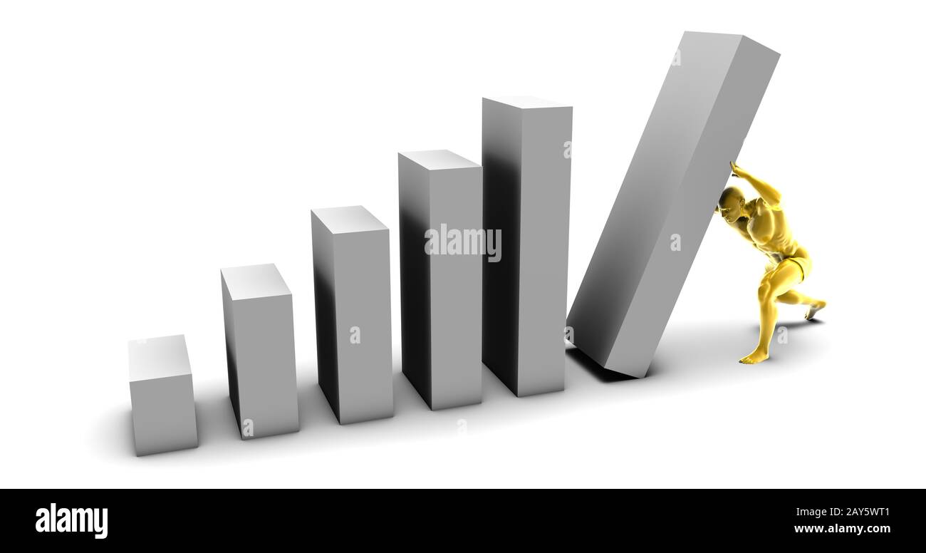 Man Pushing Up Bar Chart Block Stock Photo - Alamy