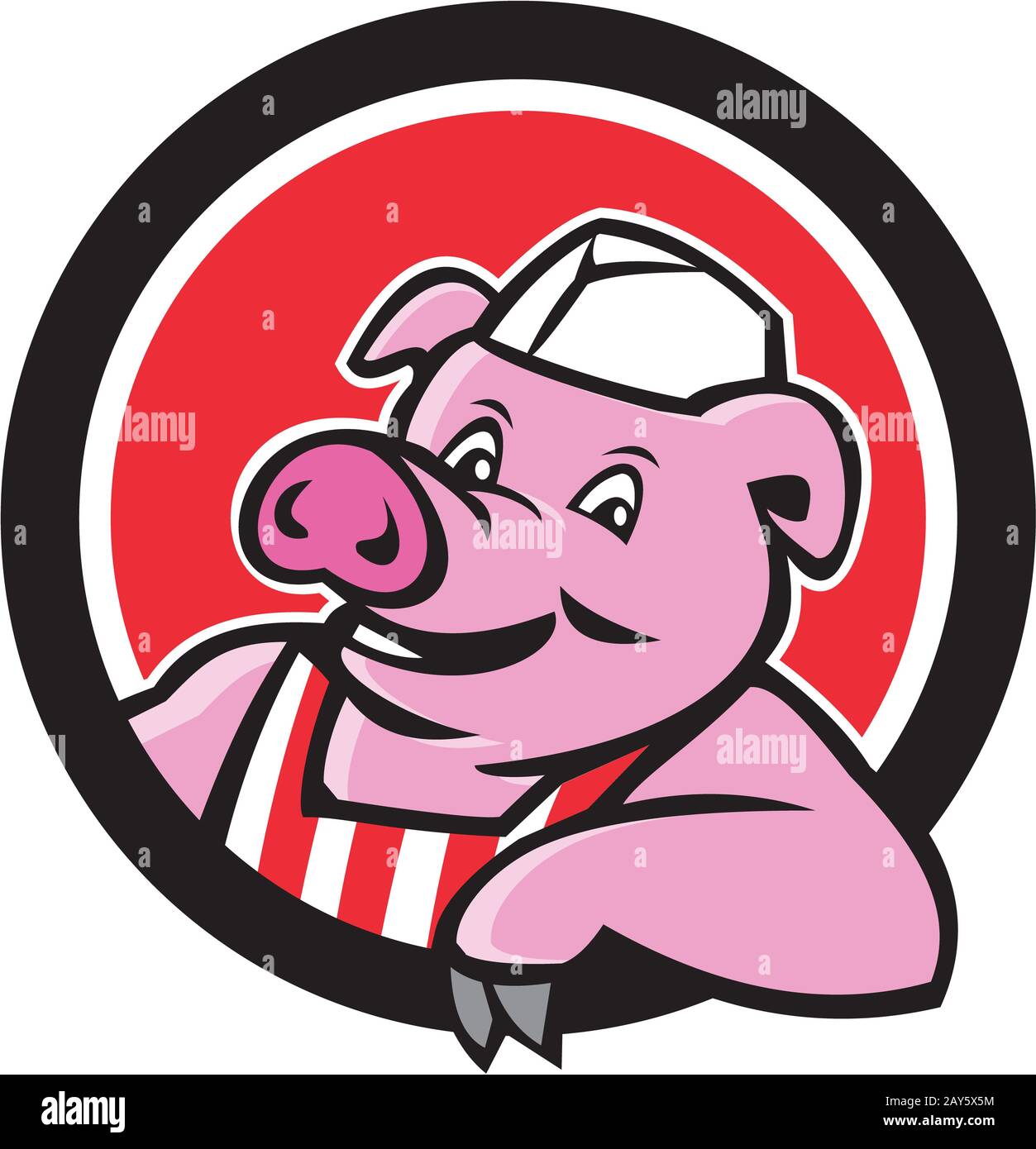 Butcher Pig Leaning Circle Cartoon Stock Photo - Alamy