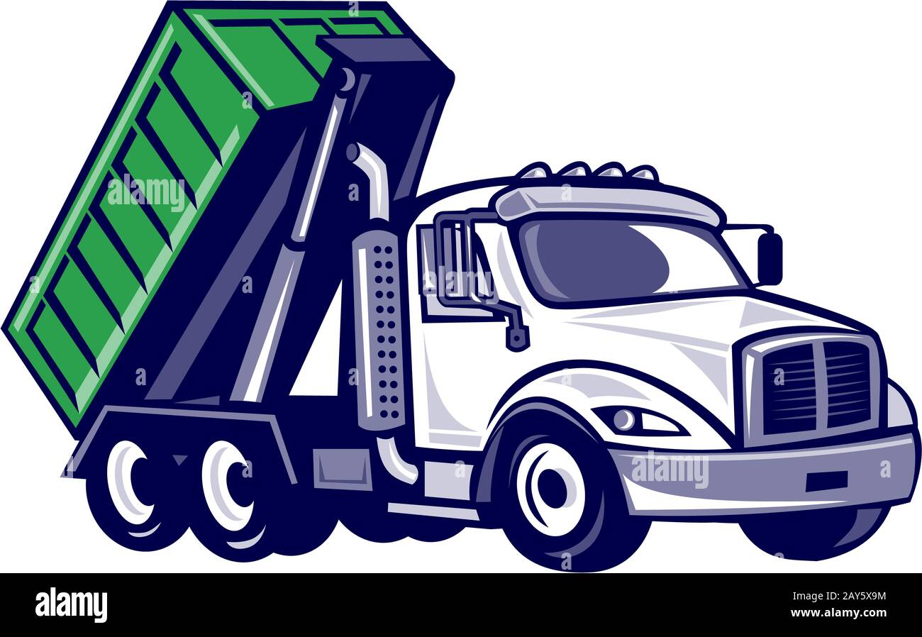 Roll-Off Truck Bin Truck Cartoon Stock Photo - Alamy