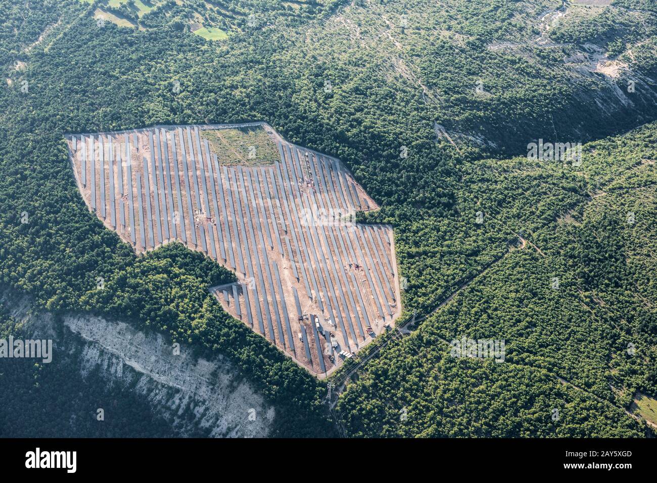 Mid-air view of solar panels of a new solar power station Stock Photo ...