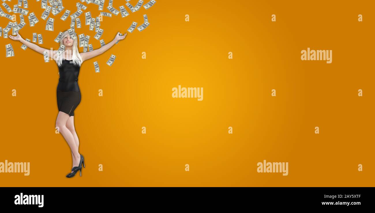 Woman catching falling money hi-res stock photography and images - Alamy