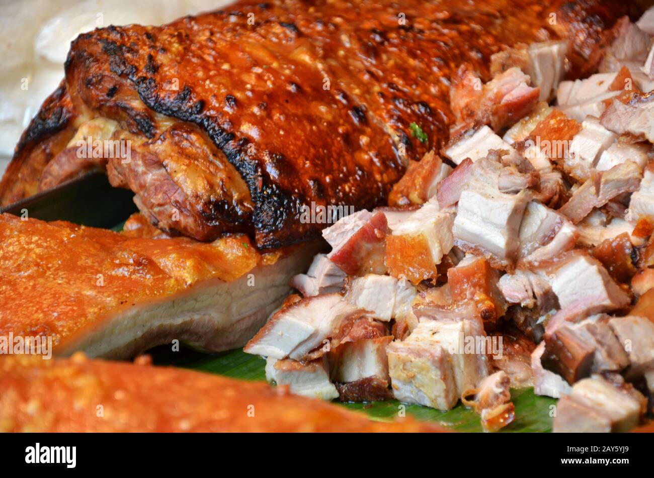 Roasted Pork in Market Stock Photo - Alamy