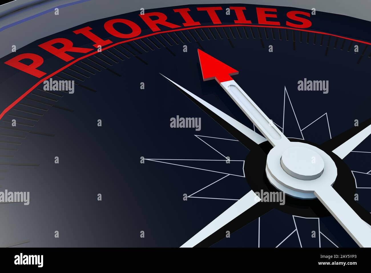 Black compass with priorities word on it Stock Photo - Alamy