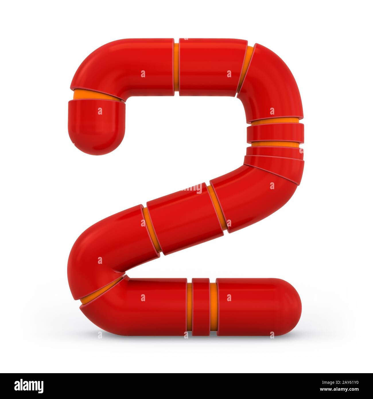 Number 2. Digital sign. Metallic futuristic red font. Mechanical ...