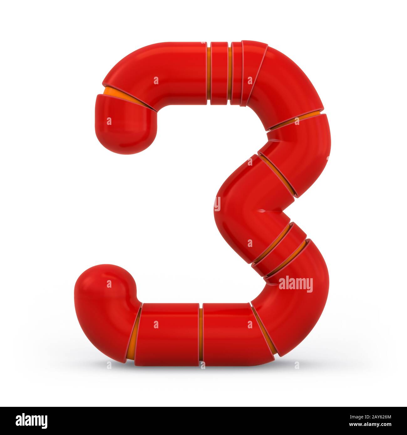 Number 3. Digital sign. Metallic futuristic red font. Mechanical ...