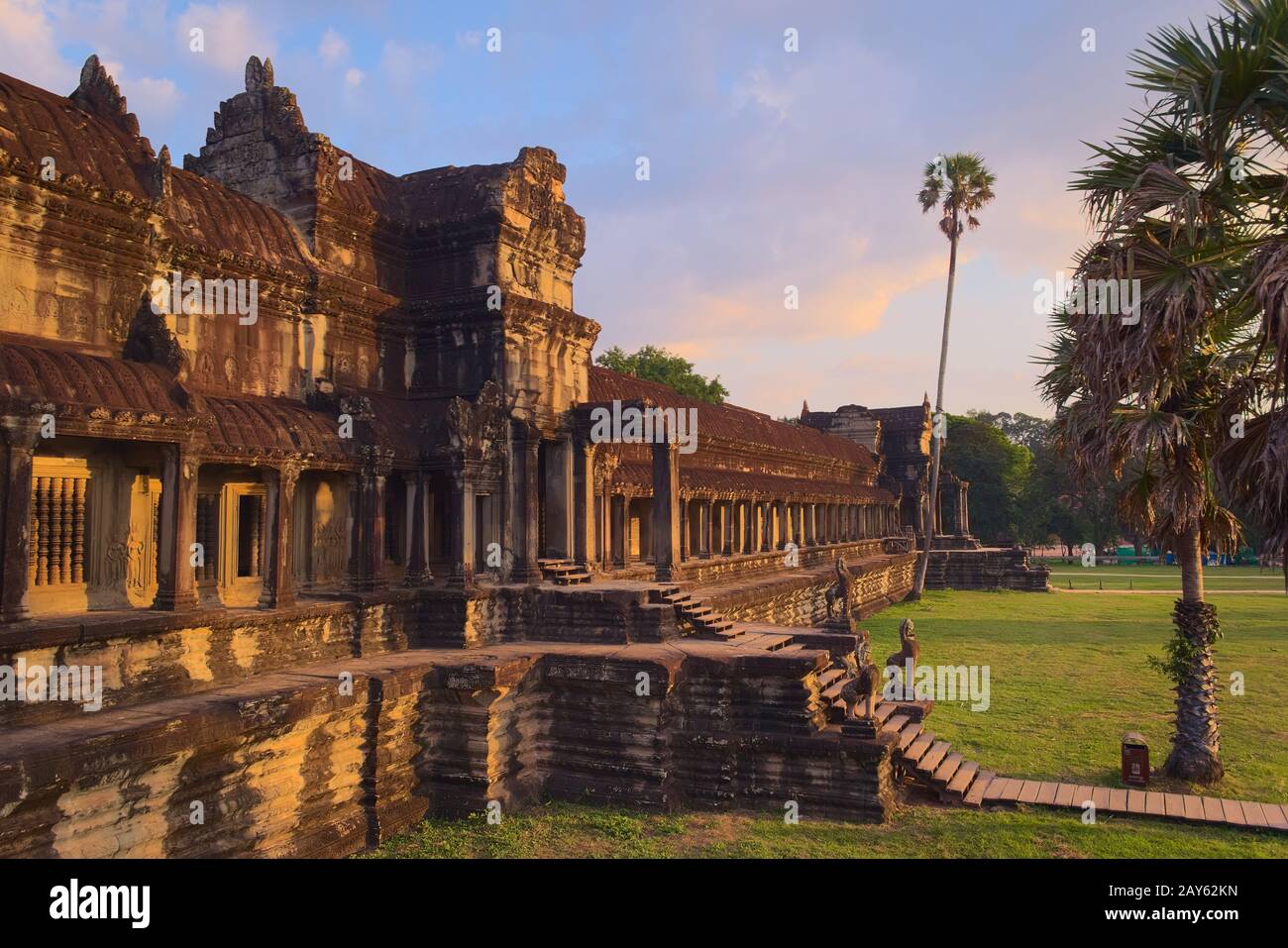 Angkor Wat temple, located in Cambodia. Frontal side view of the ...