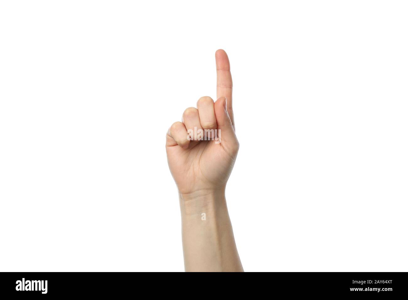 Female hand points, isolated on white background Stock Photo - Alamy