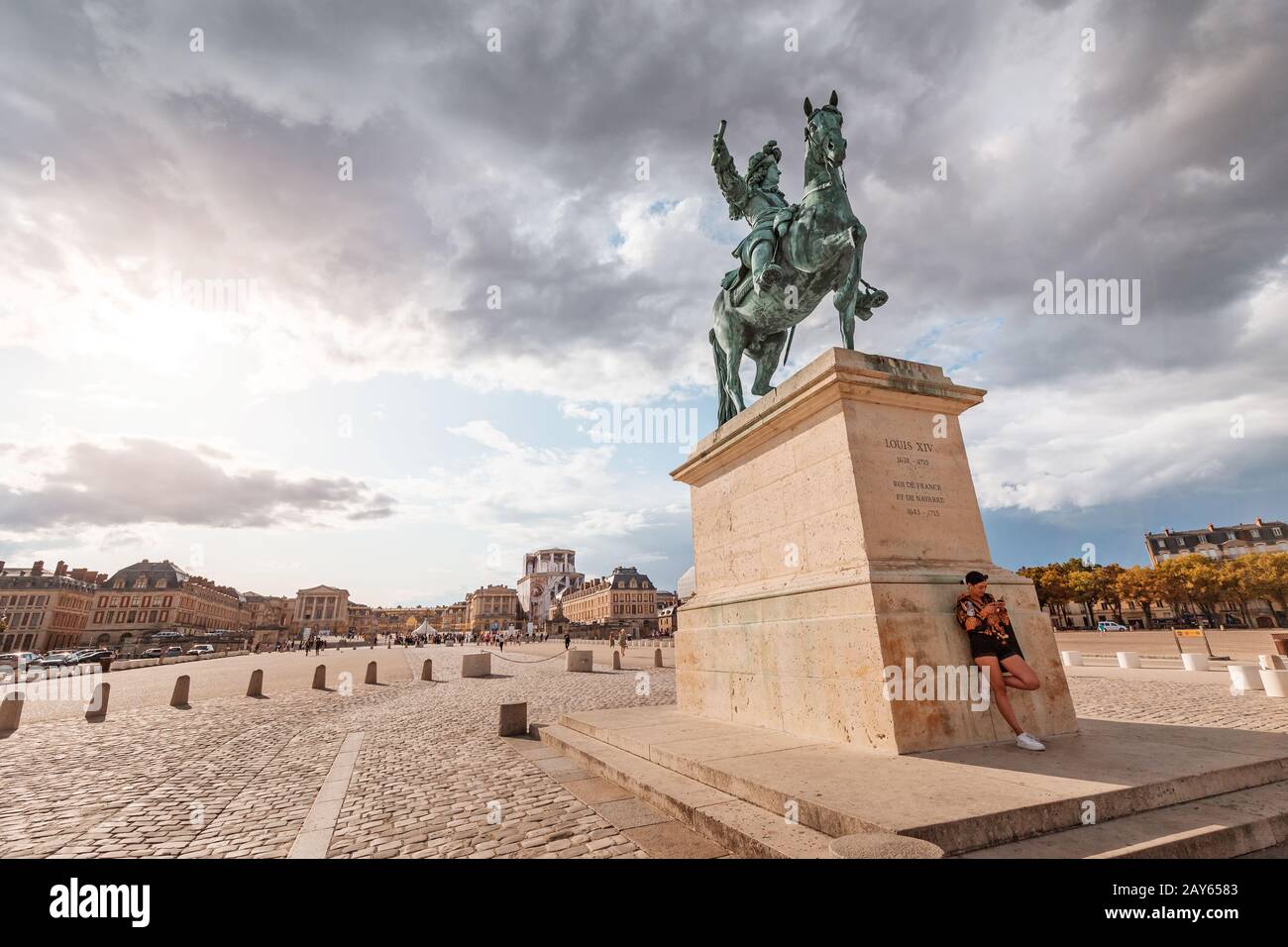 30 july 2019, France, Versailles: King Louis XIV equestrian statue ...