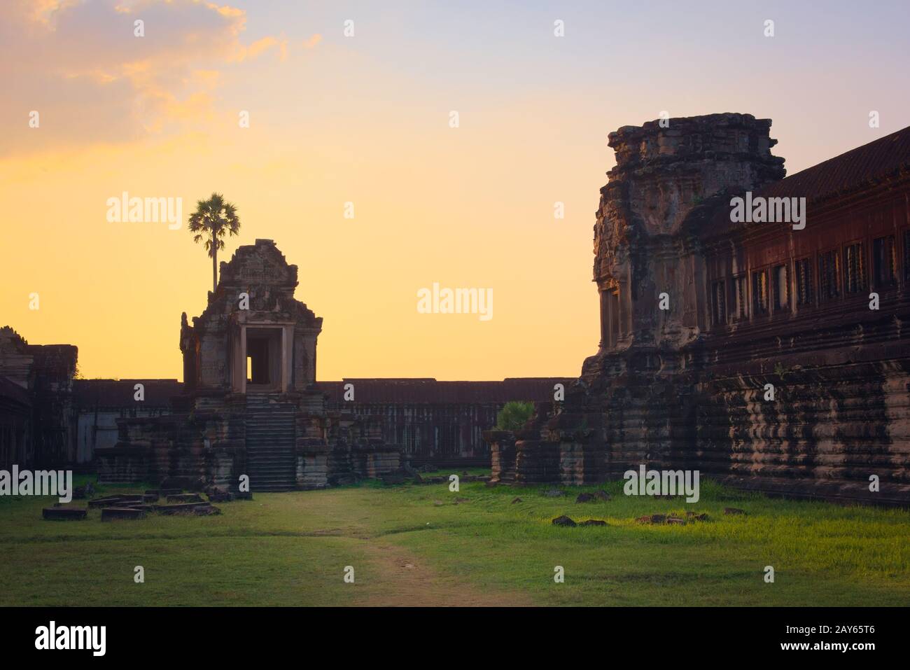Angkor Wat temple, in Cambodia. View of the inner western courtyard at ...