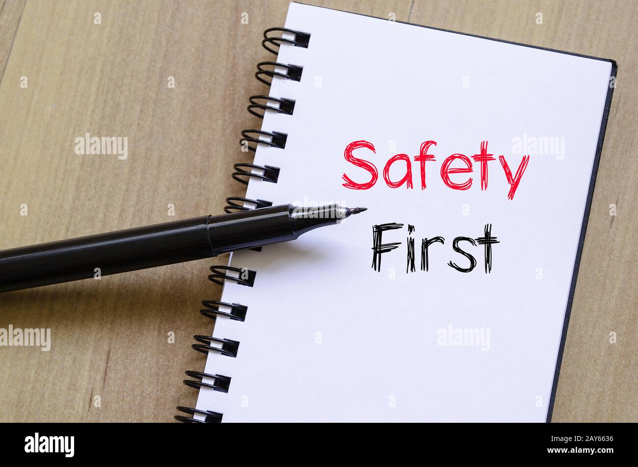 Safety first text concept on notebook Stock Photo - Alamy