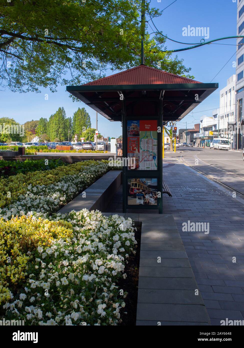 Bus Stop And A Garden In Christchurch Stock Photo - Alamy