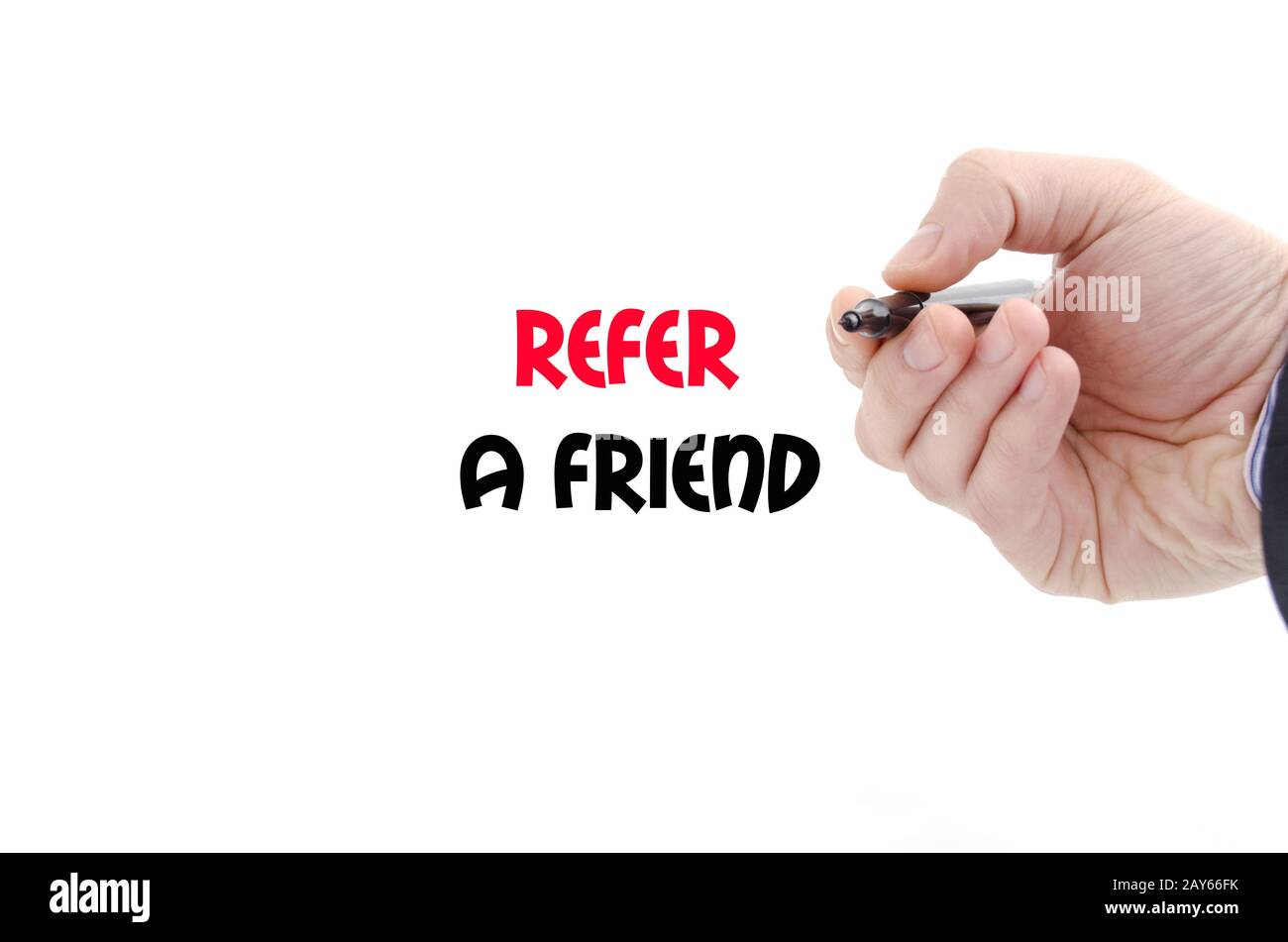 Refer a friend text concept Stock Photo - Alamy