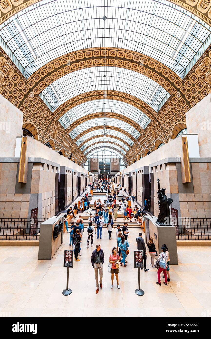 27 July 2019, Paris, France: Crowds of tourists visit the famous Orsay ...