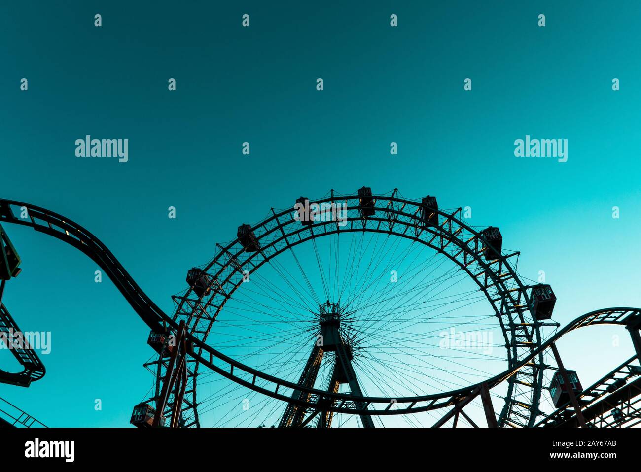 Vienna Prater Riesenrad, amusement park, big ferris wheel at sunset ...