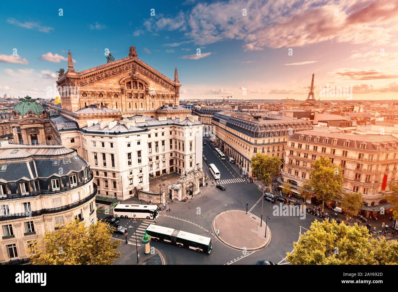 Aerial cityscape view of Paris skyline with Opera Garnier Theater ...