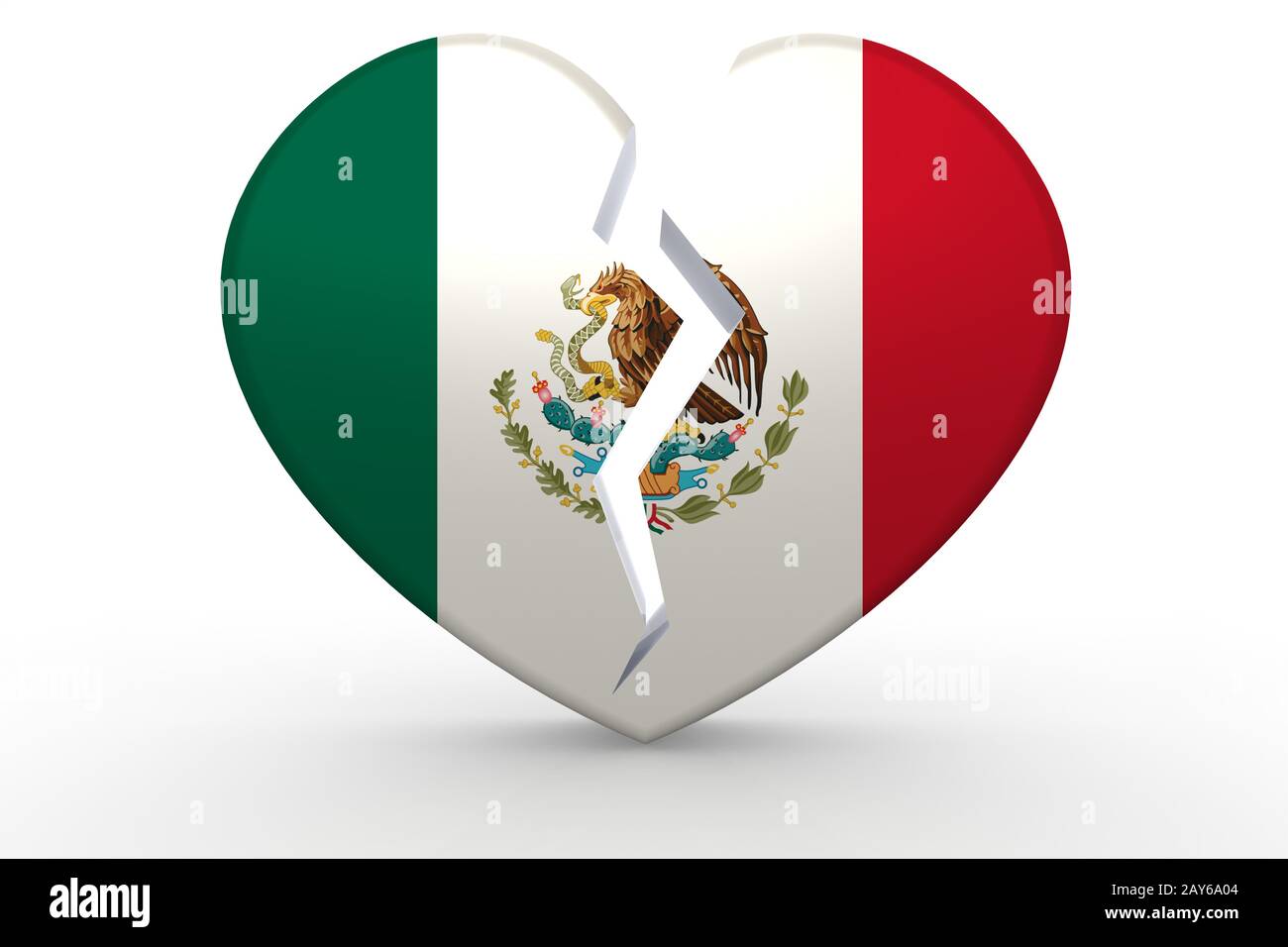 Broken white heart shape with Mexico flag Stock Photo - Alamy