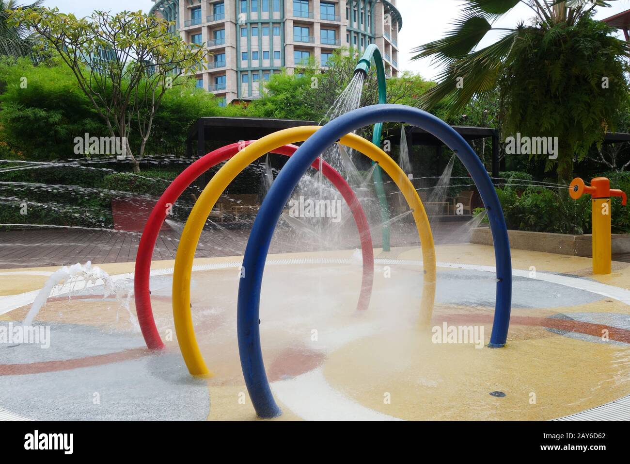 Spray ground in water park Stock Photo - Alamy