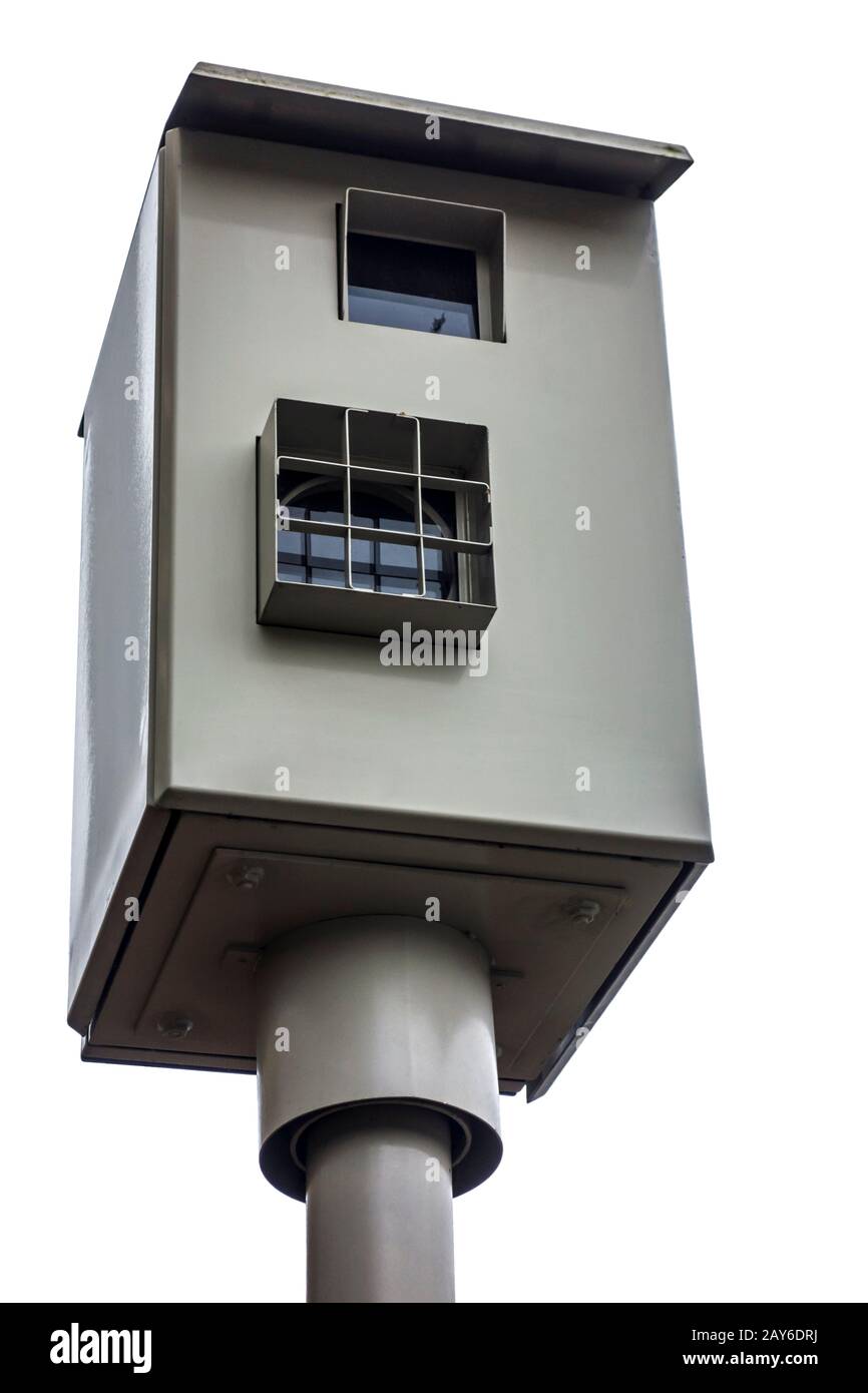 Speed camera / photo radar close up against white background Stock ...