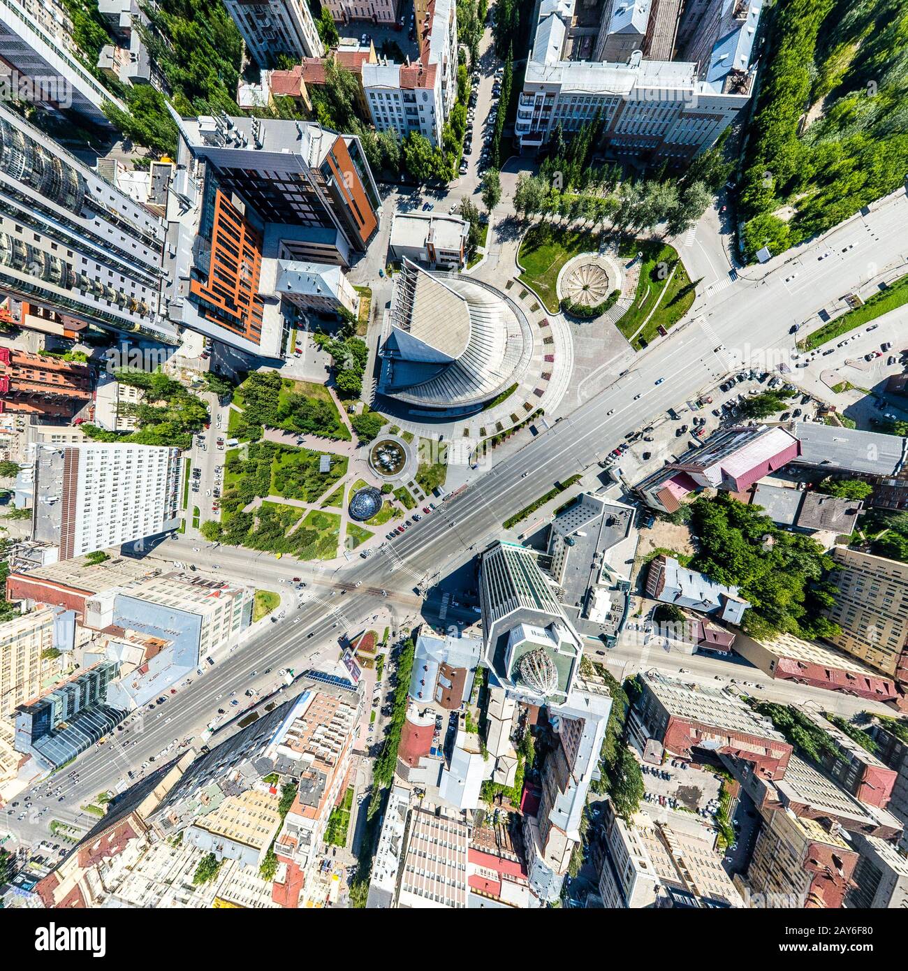 Aerial city view with roads, houses and buildings Stock Photo - Alamy