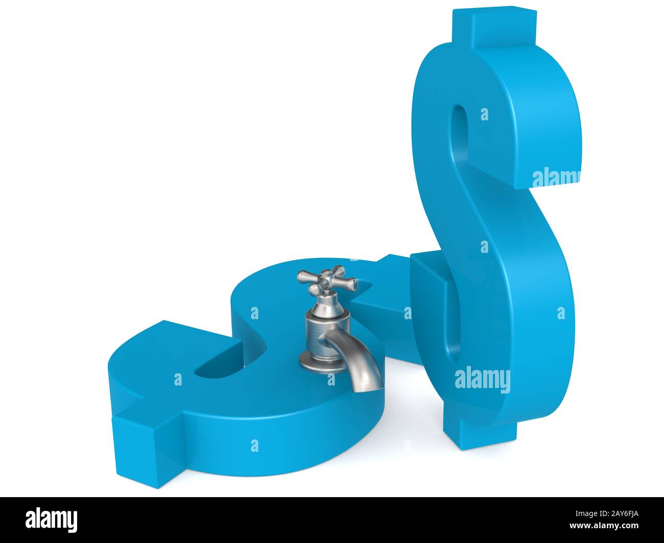 Blue dollar sign with water faucet Stock Photo - Alamy