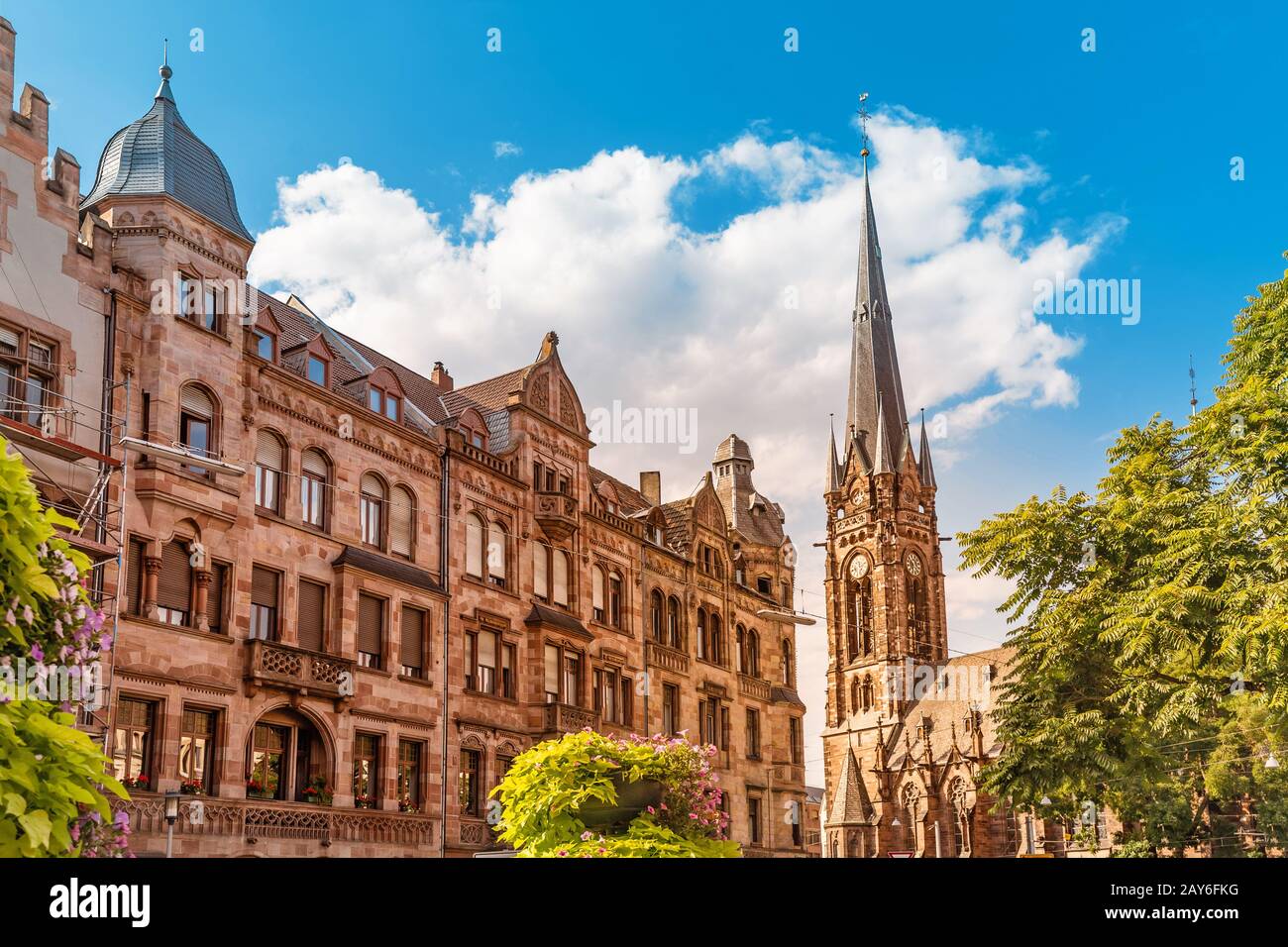 Cityscape view of Saarbrucken old historical town with St Johannes ...