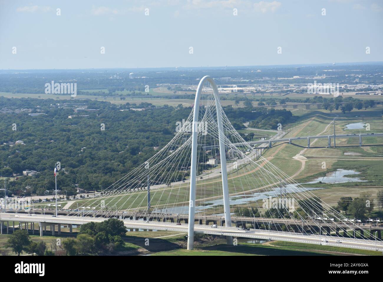 View of Margaret Hunt Hill Bridge from the Reunion Tower Observation ...