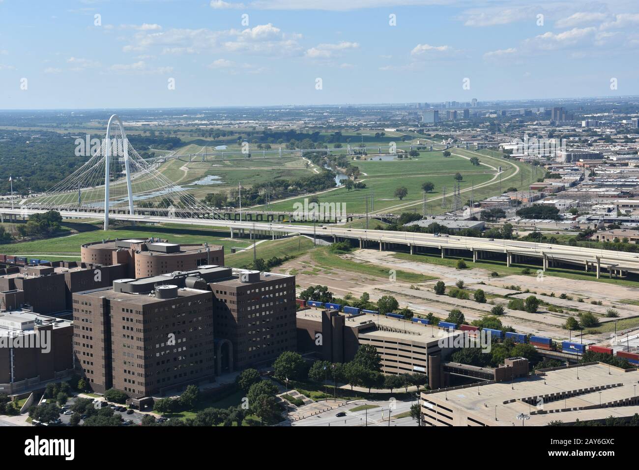 View of Margaret Hunt Hill Bridge from the Reunion Tower Observation ...