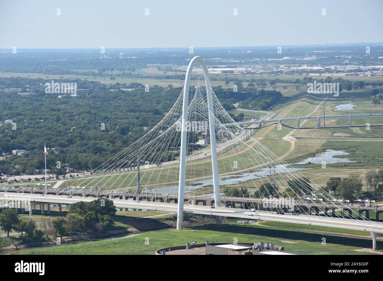 View of Margaret Hunt Hill Bridge from the Reunion Tower Observation ...