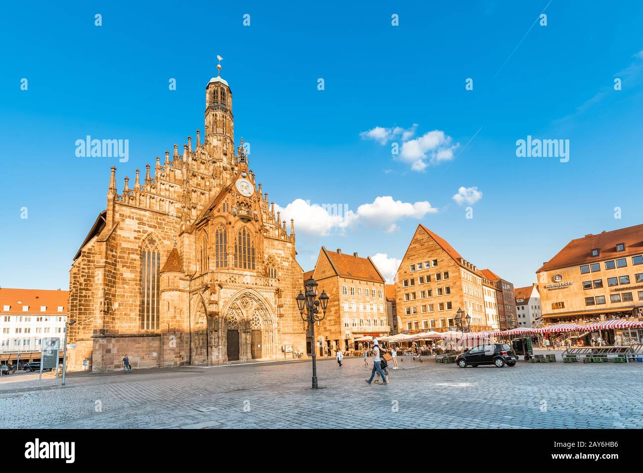 04 August 2019, Nuremberg, Germany: View of the Frauenkirche Church on ...