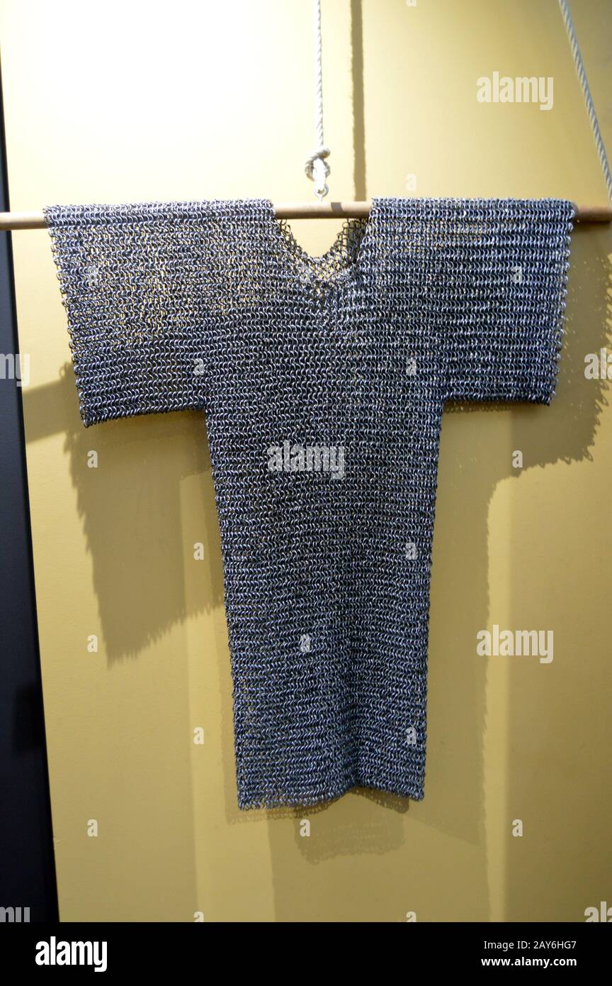Chain of meshes of the medieval era hanging on a display Stock Photo ...