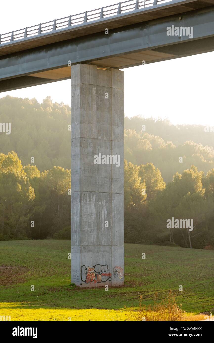 Bridge structure from underneath with background forest Stock Photo - Alamy