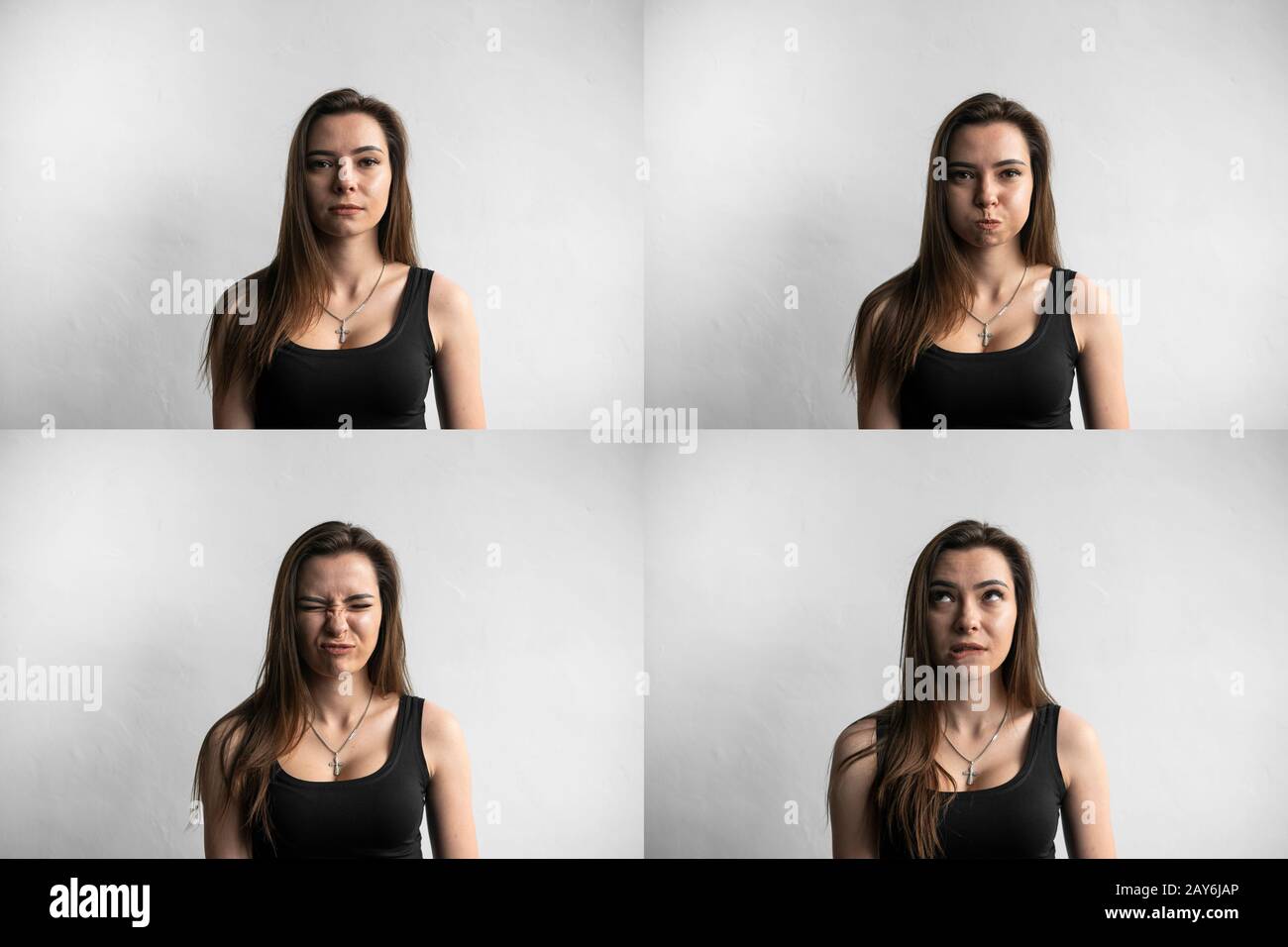 Set of young woman's portraits with different emotions. Young beautiful ...