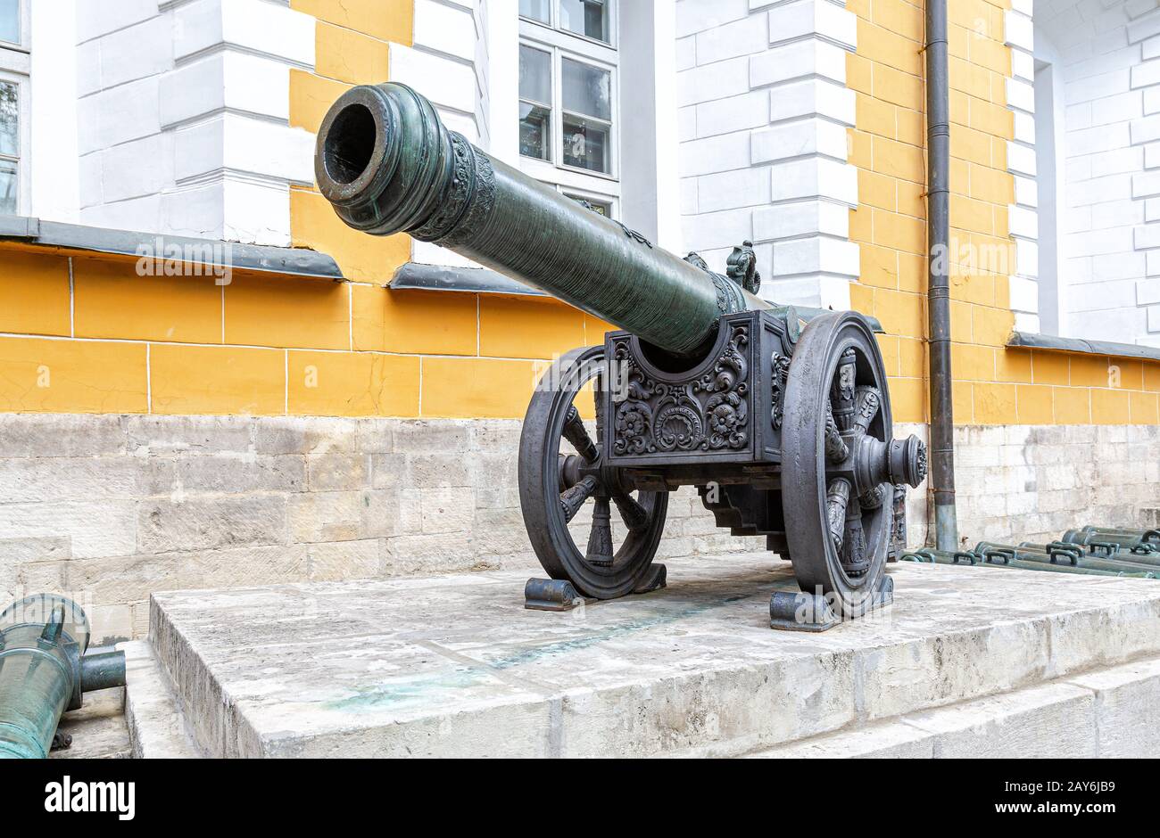 Moscow, Russia - July 9, 2019: Russian ancient field bronze cannon 17th ...