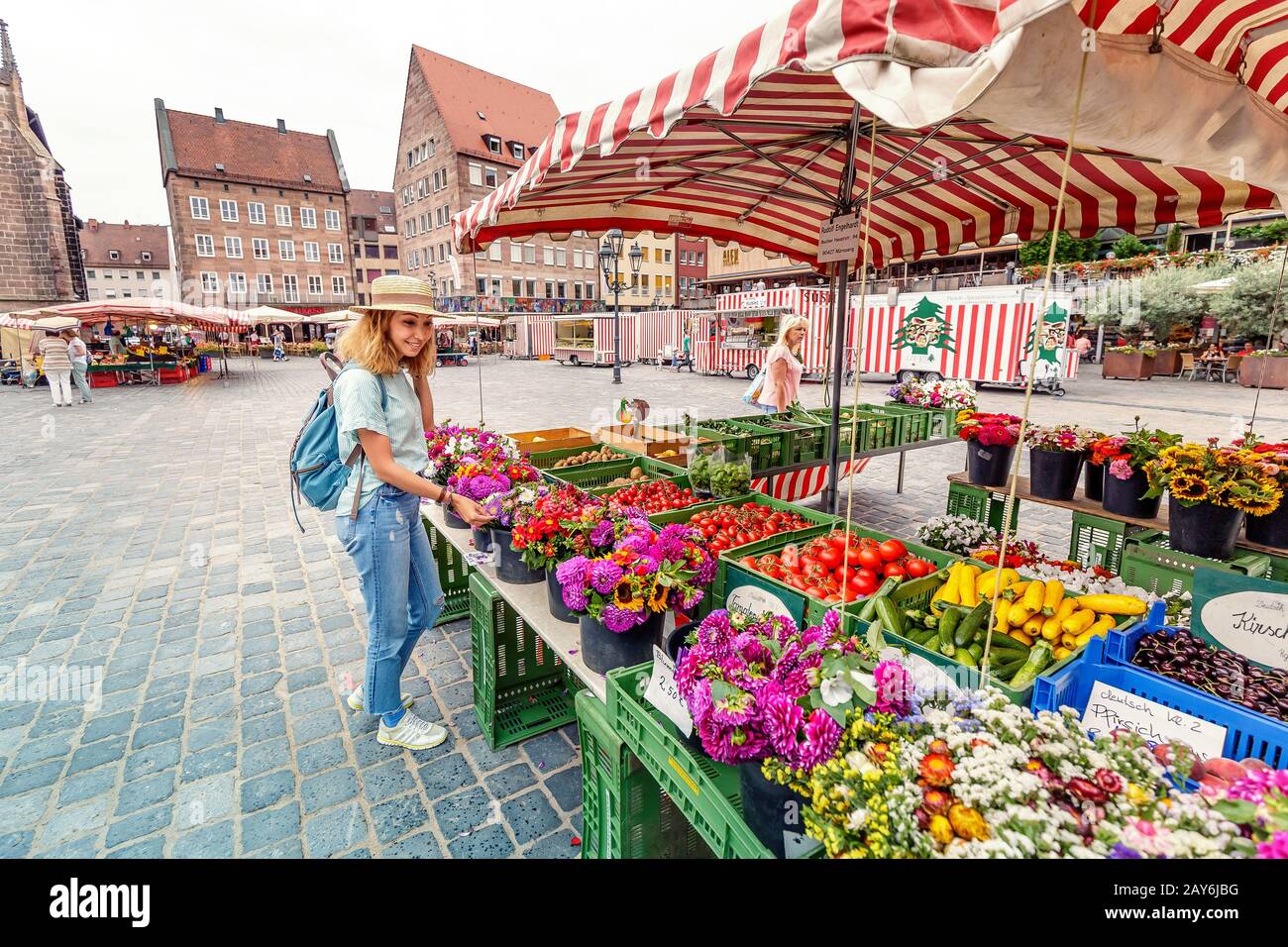 05 August 2019, Nuremberg, Germany: Traditional farmers market on the ...