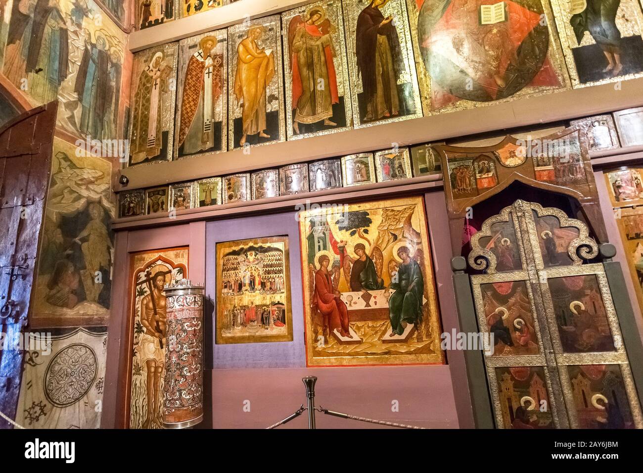 Moscow, Russia - July 9, 2019: Fragment of the orthodox iconostasis ...